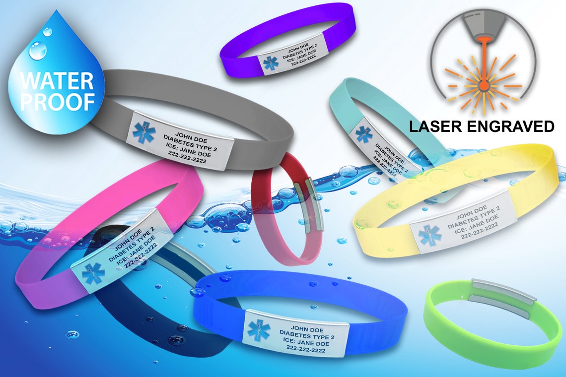 Medical Alert Bracelet Personalized Silicone Wristbands - Matte ...