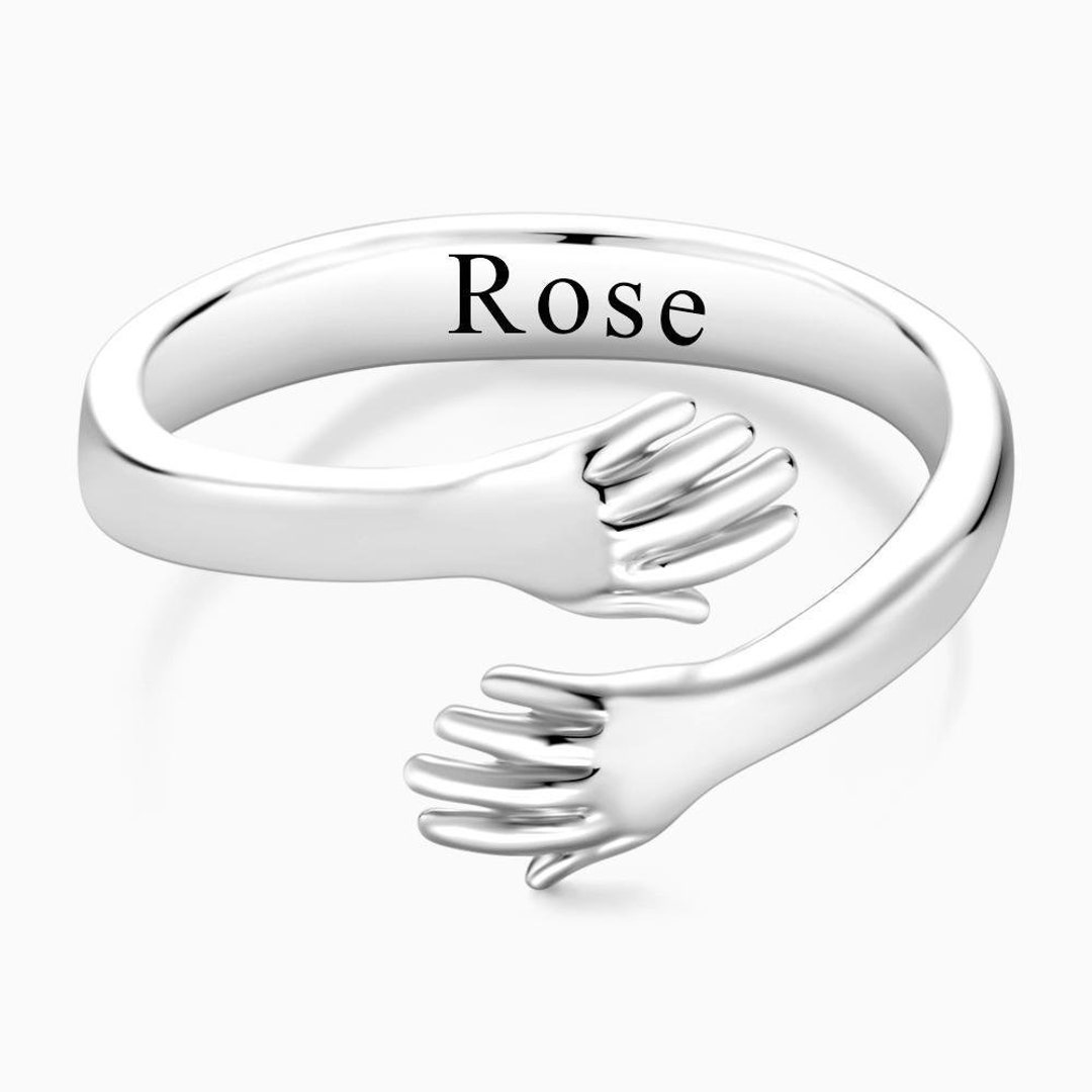 Custom Name Rings - Engraved Hugging Hands Open Ring Stainless Steel ...