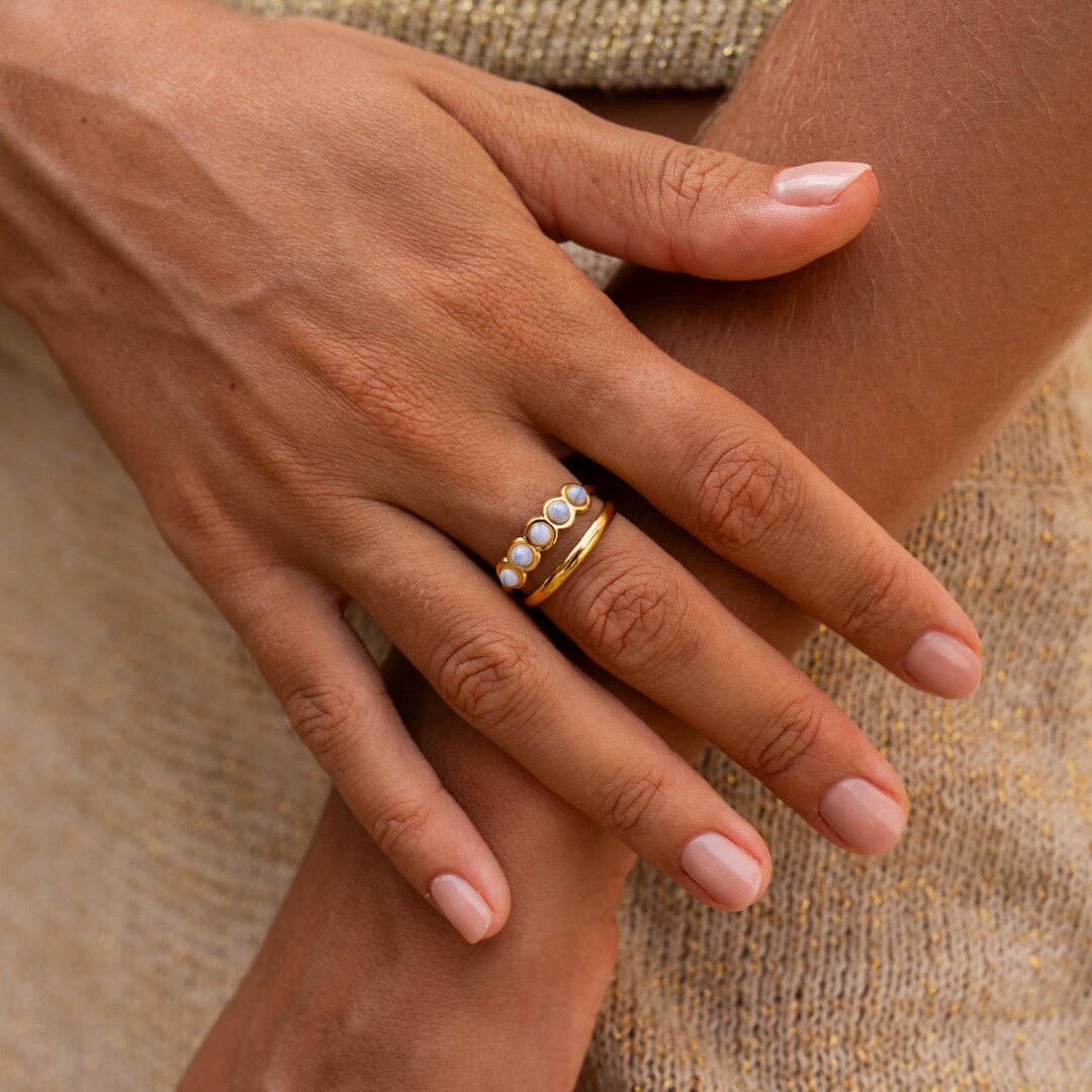 Boho Ring for Women • Stainless Steel Ring With Beads • Adjustable Ring ...