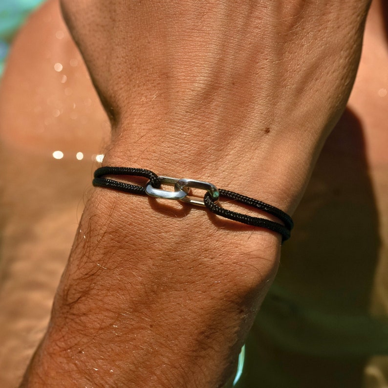 Mens Bracelet With Stainless Steel Rings • Adjustable Bracelet Men ...