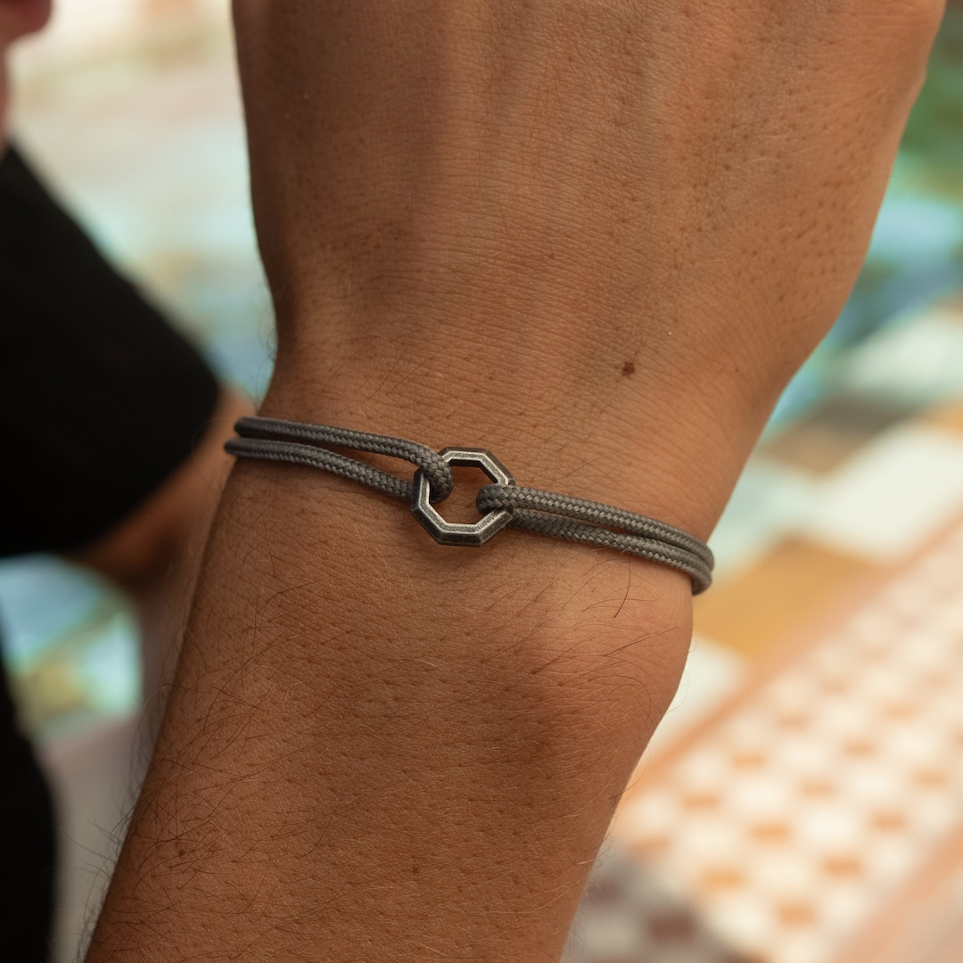 Mens Bracelet With Stainless Steel Rings • Adjustable Bracelet Men ...