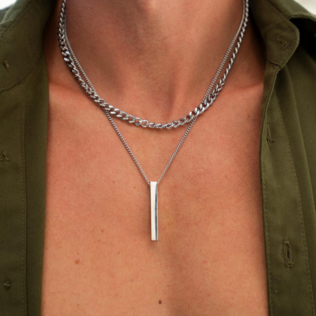 Double-layer Men's Necklace • Men's Chain With Pendant & Round Charms ...