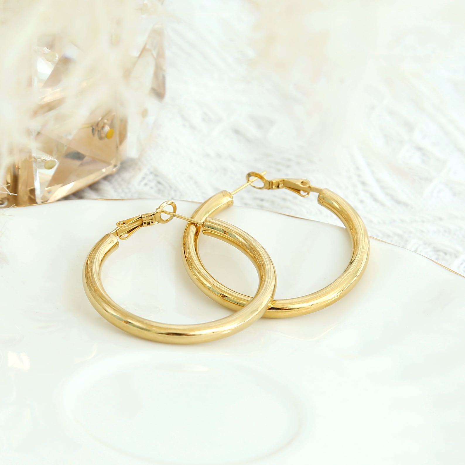 Gold Creoles Set in Different Sizes • Dainty Earrings • Gold Hoops ...