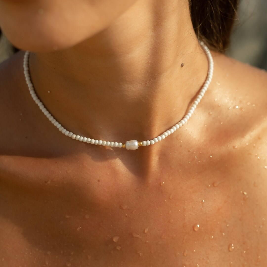 Freshwater Pearl Necklace Rose Cute Minimalist Necklace Choker Necklace