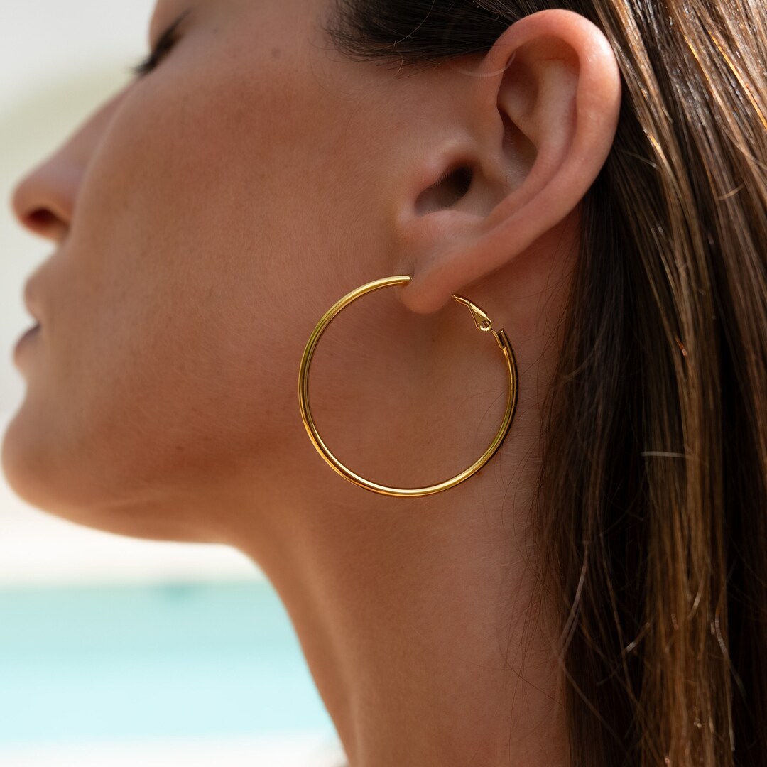 Gold Creoles Set in Different Sizes • Dainty Earrings • Gold Hoops ...