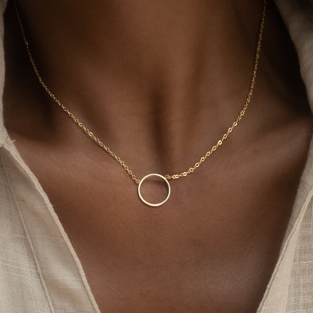 Halskette mit Kreis Anhänger • Silber oder Gold Kreiskette • Minimalistische Halskette • Damen ...