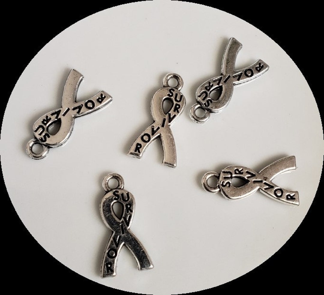 Survivor Ribbon Pendants, Charms, Breast Cancer Survivor Charms, Set of ...