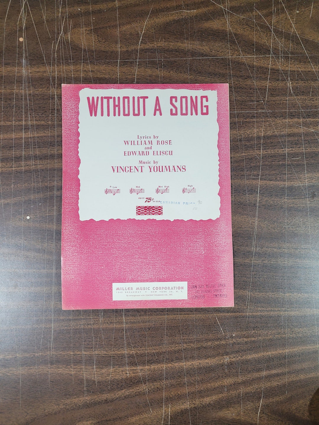 1929 Without A Song Piano Sheet Music Lyrics by William Rose and Edward ...