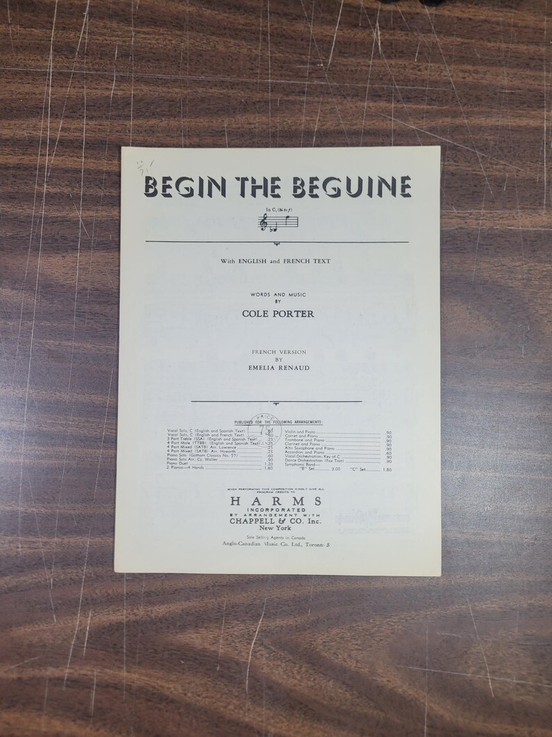 Begin the Beguine by Cole Porter Piano Sheet Music - Etsy
