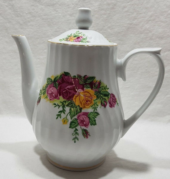 Coffee & Tea Makers Regent China English Rose Tea Pot with Lid Gold ...