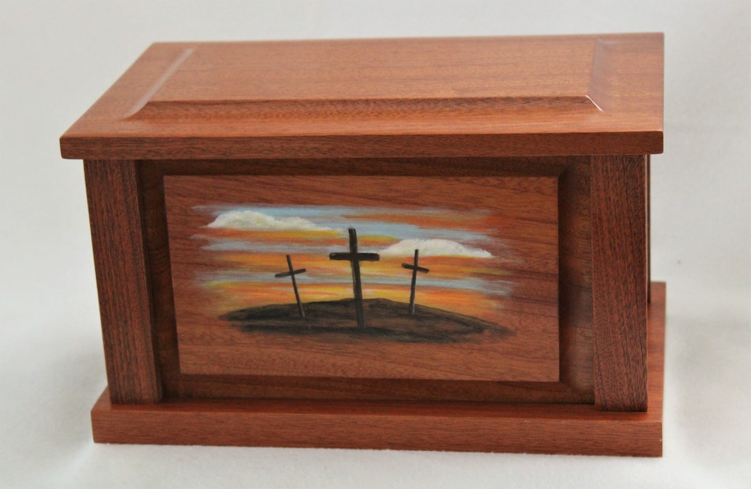 Religious Crosses on a Hill Wooden Urn | Wood Urn | Engravable Urn ...