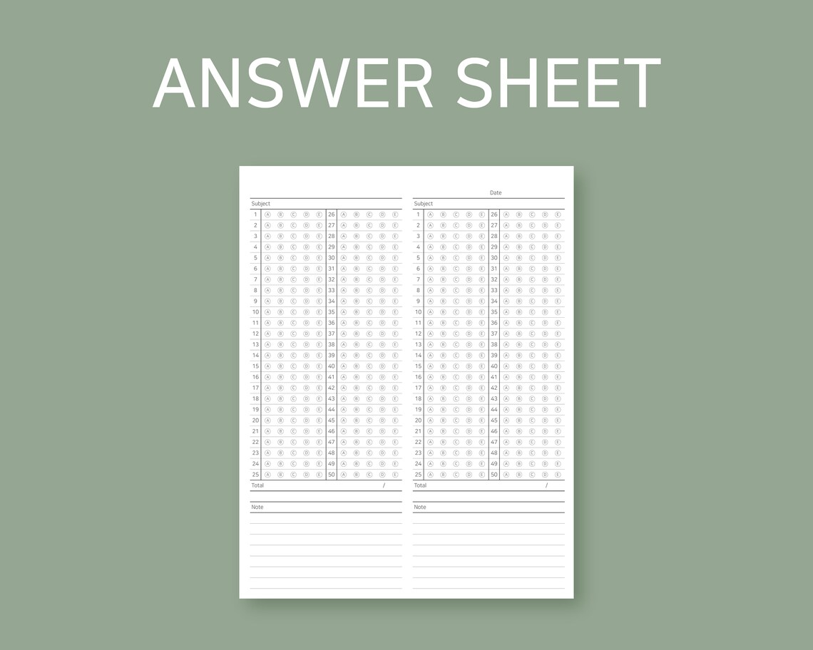 Answer Sheet | Answer Sheet Printable | Answer Sheet PDF | Answer Sheet ...