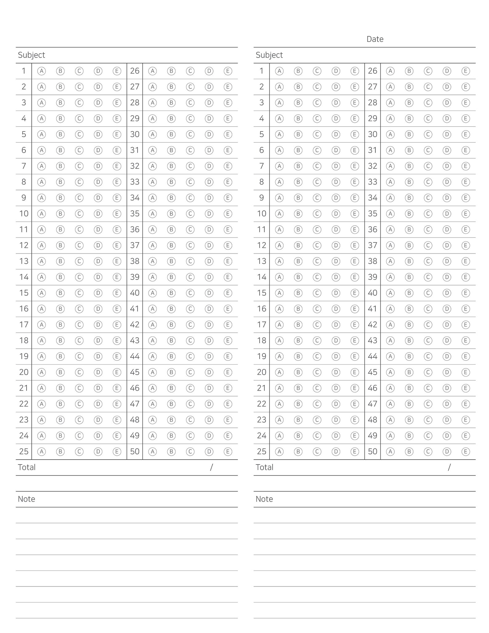 Answer Sheet | Answer Sheet Printable | Answer Sheet PDF | Answer Sheet ...