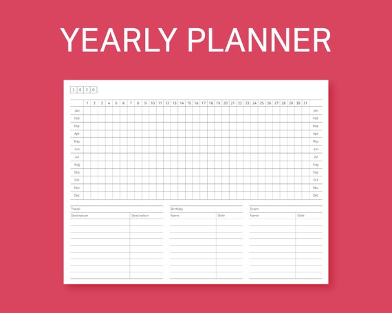 Yearly Planner Yearly Planner Printable Yearly Planner PDF | Etsy