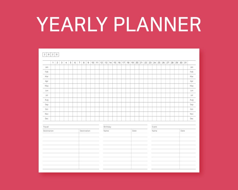 Yearly Planner | Yearly Planner Printable | Yearly Planner PDF | Yearly ...