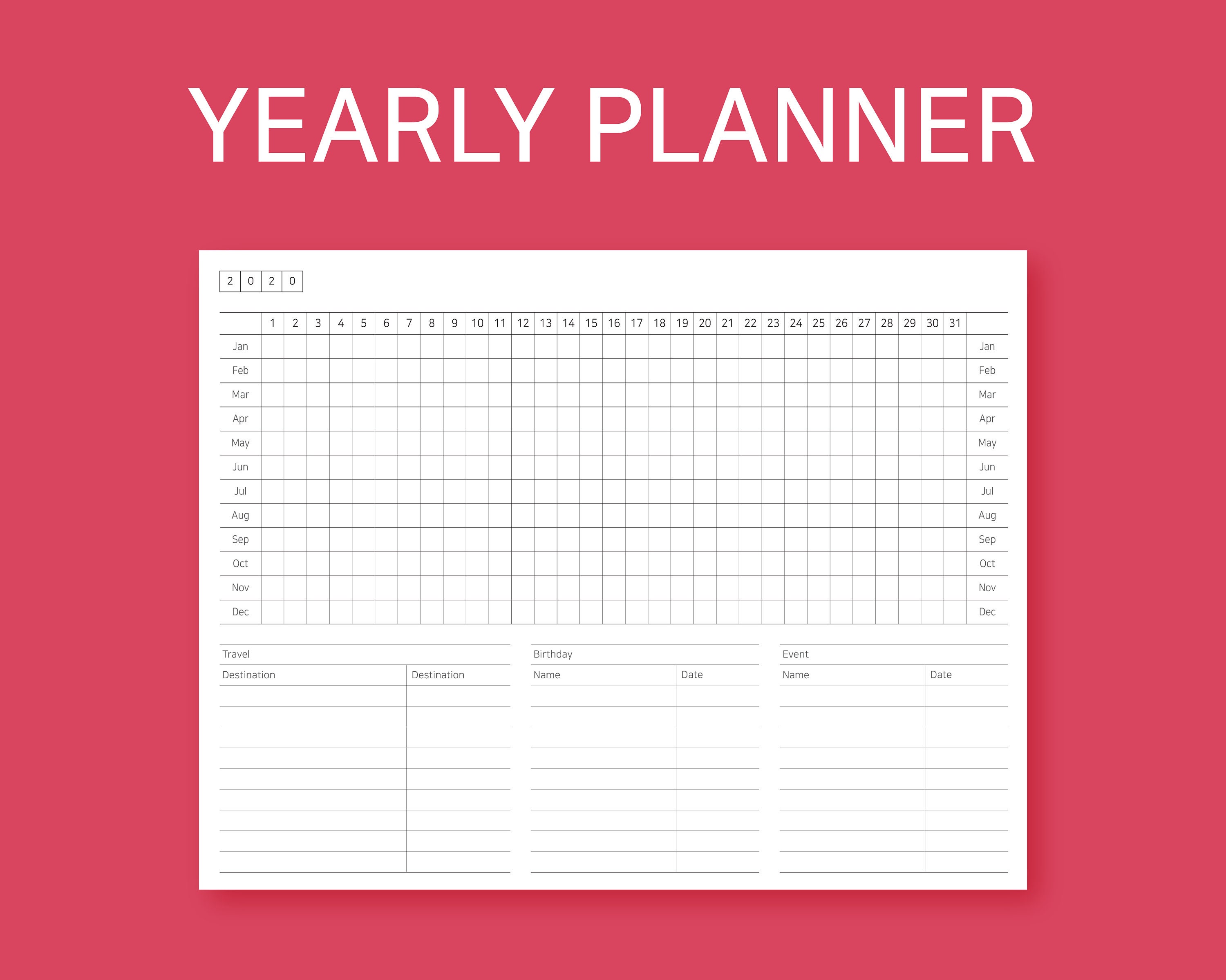 Yearly Planner | Yearly Planner Printable | Yearly Planner PDF | Yearly ...