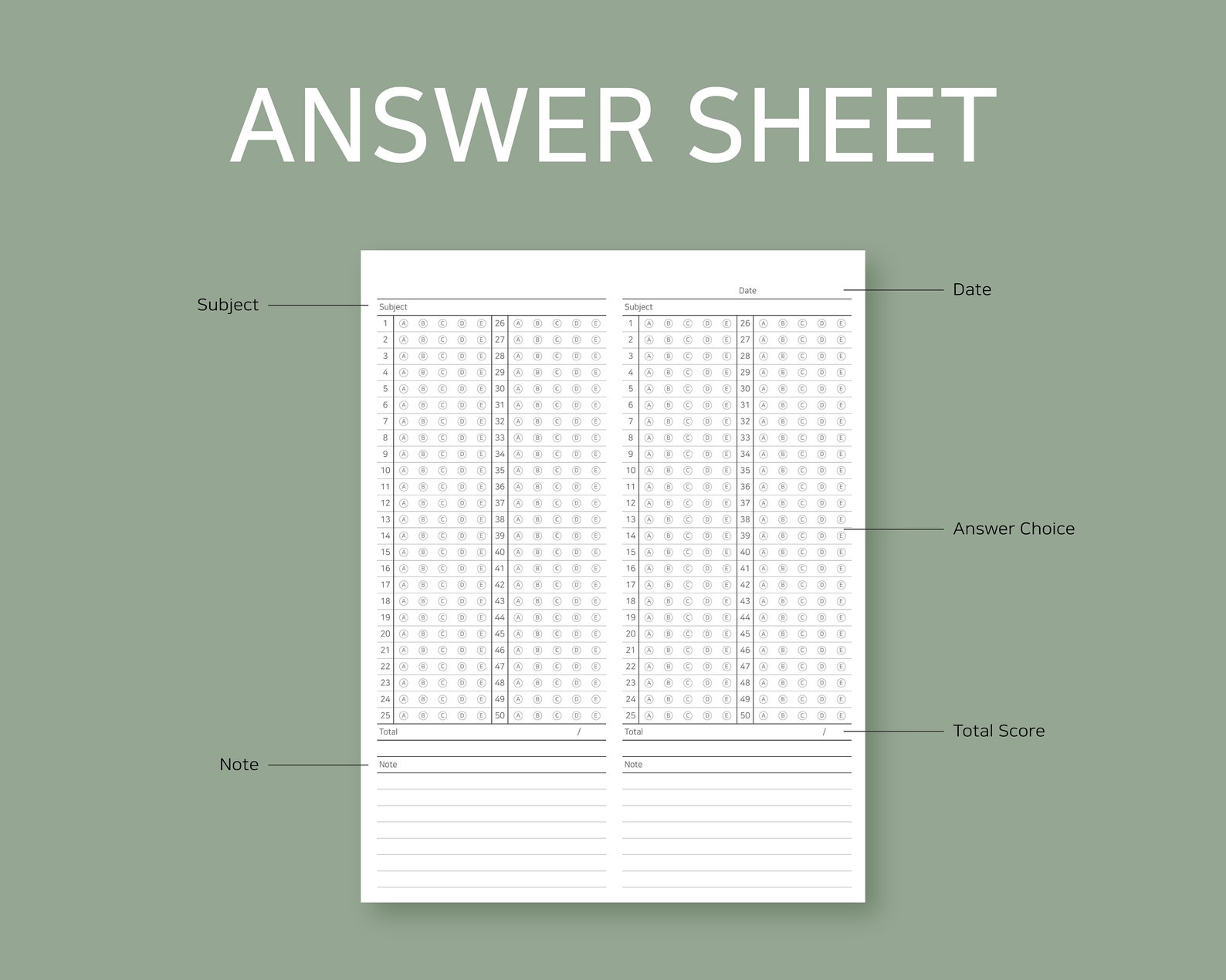 Answer Sheet | Answer Sheet Printable | Answer Sheet PDF | Answer Sheet ...