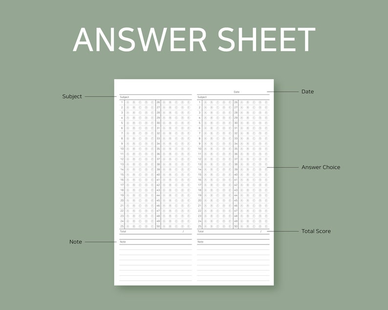 Answer Sheet | Answer Sheet Printable | Answer Sheet PDF | Answer Sheet ...