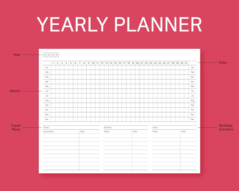 Yearly Planner | Yearly Planner Printable | Yearly Planner PDF | Yearly ...