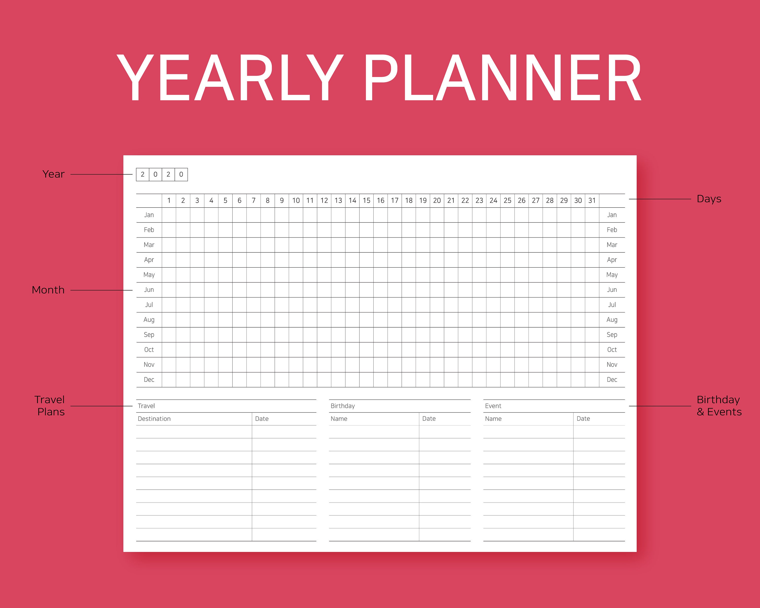 Yearly Planner | Yearly Planner Printable | Yearly Planner PDF | Yearly ...