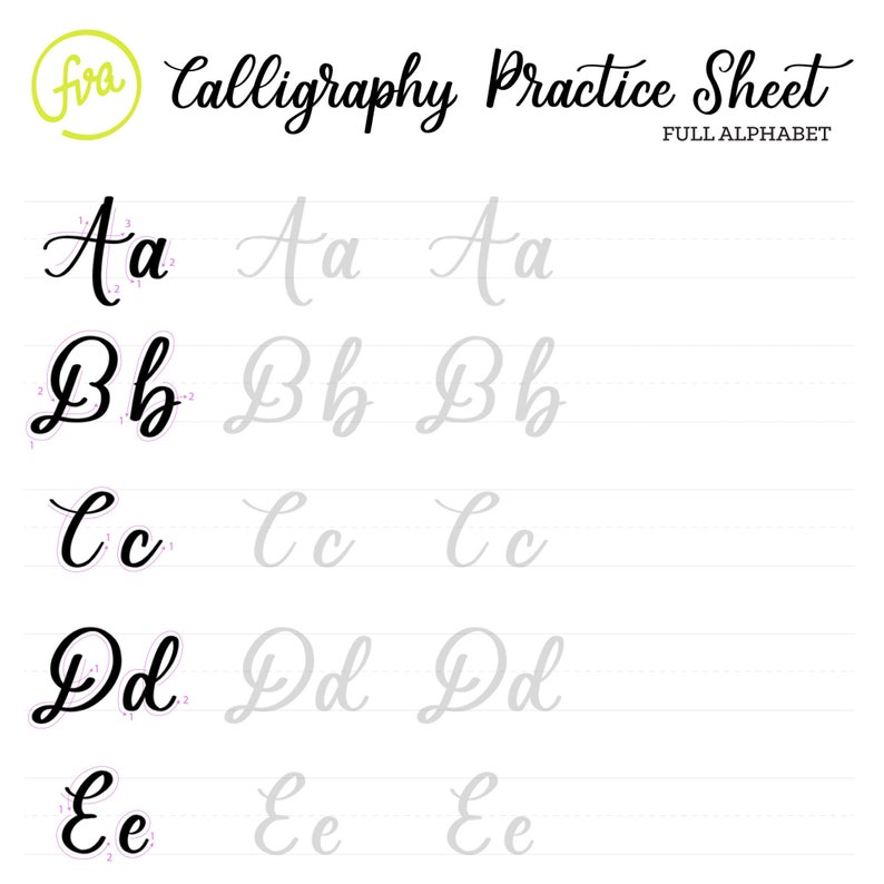 Calligraphy Practice Sheets | Full Alphabet | Lettering | Digital ...
