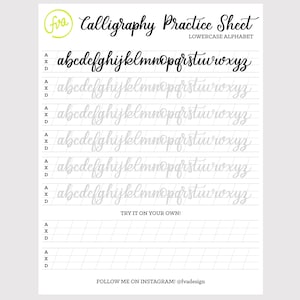 Calligraphy Practice Sheets | Lowercase Alphabet | Lettering | Digital ...