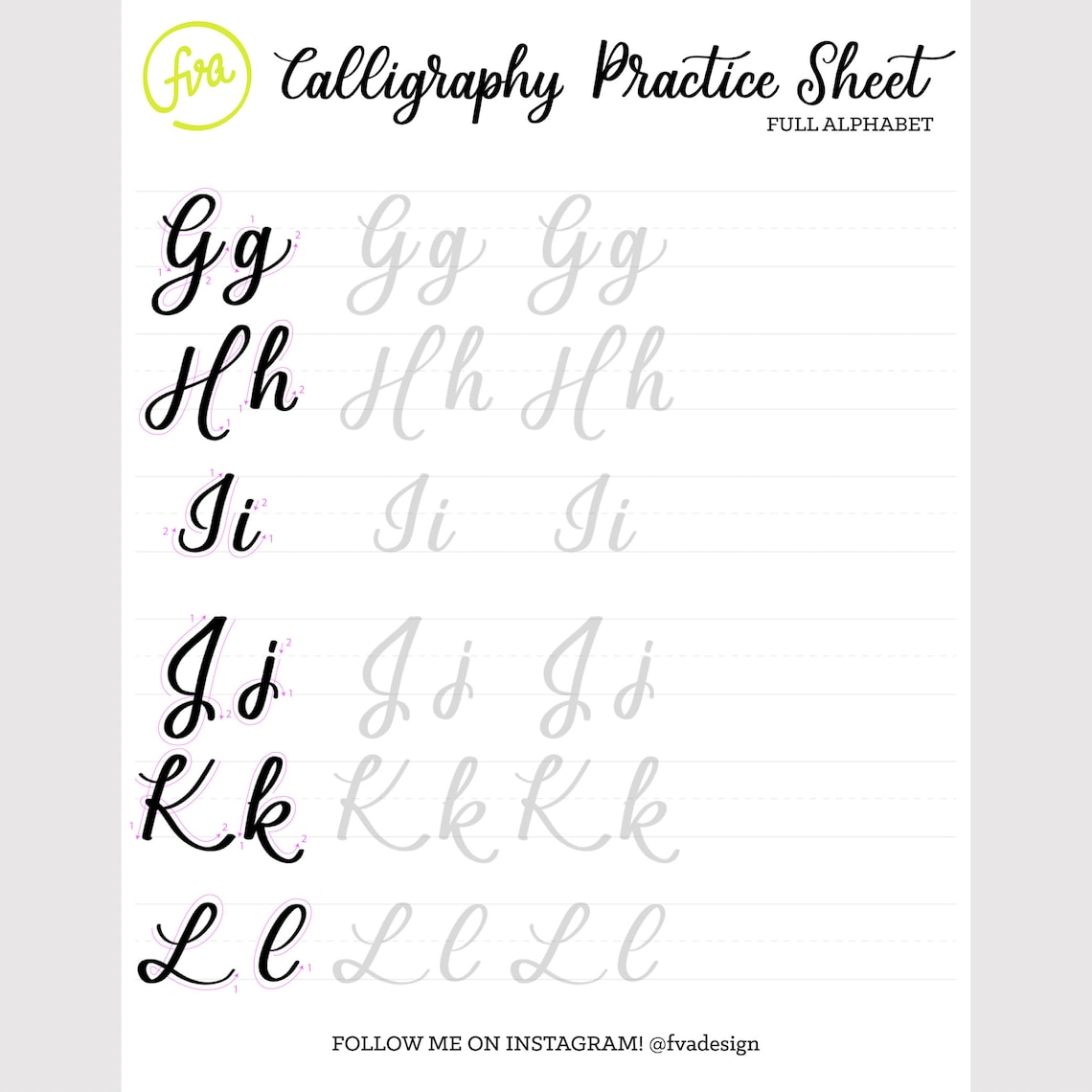 Calligraphy Practice Sheets | Full Alphabet | Lettering | Digital ...