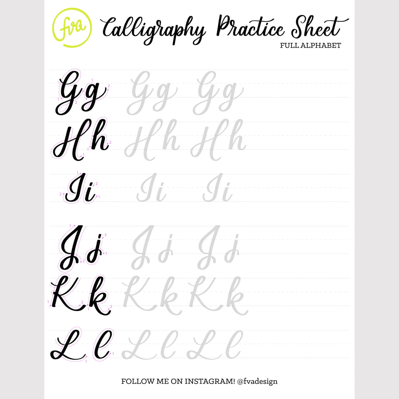 Calligraphy Practice Sheets | Full Alphabet | Lettering | Digital ...