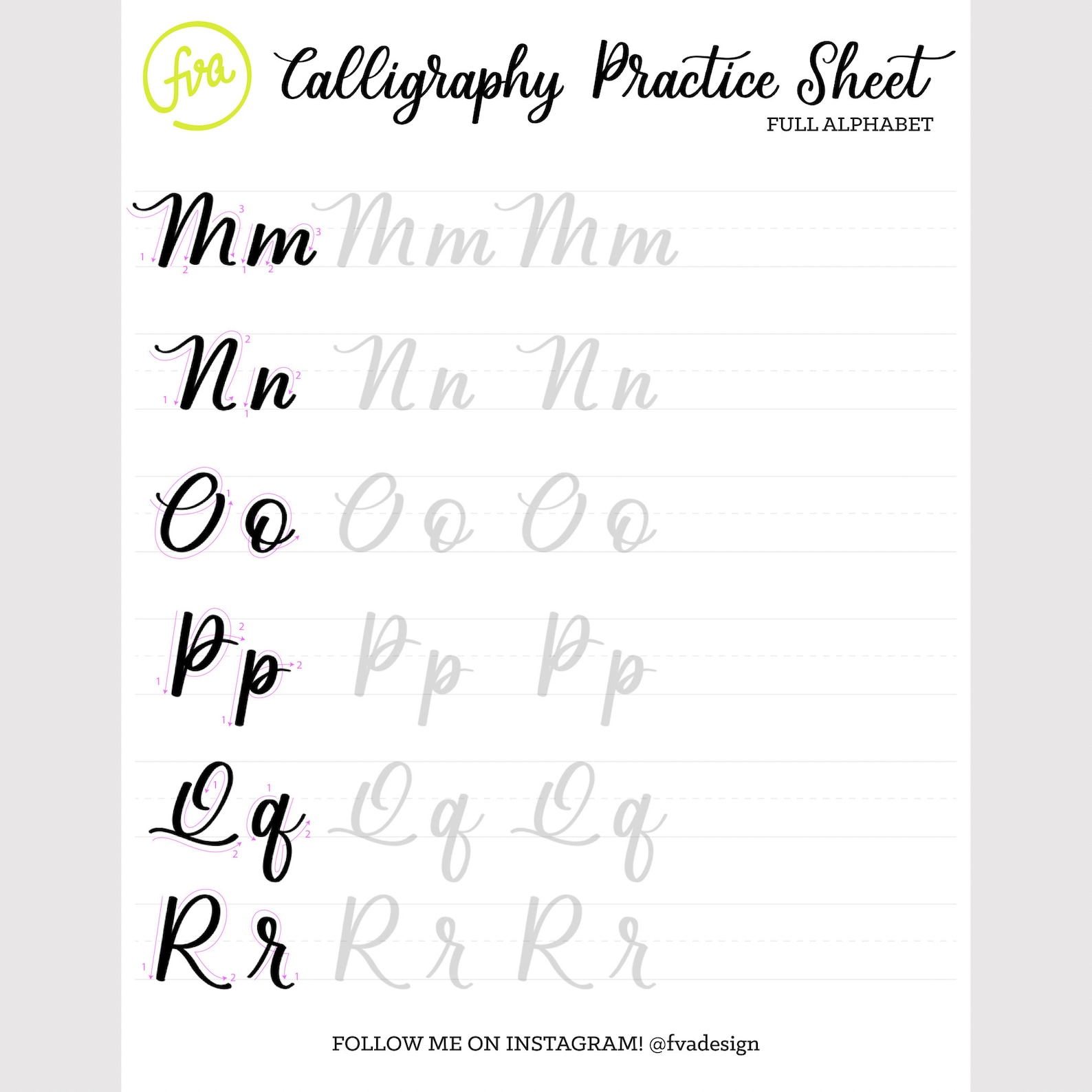 Calligraphy Practice Sheets | Full Alphabet | Lettering | Digital ...