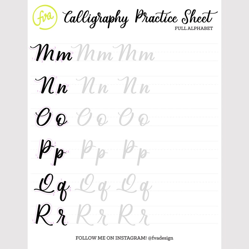 Calligraphy Practice Sheets | Full Alphabet | Lettering | Digital ...