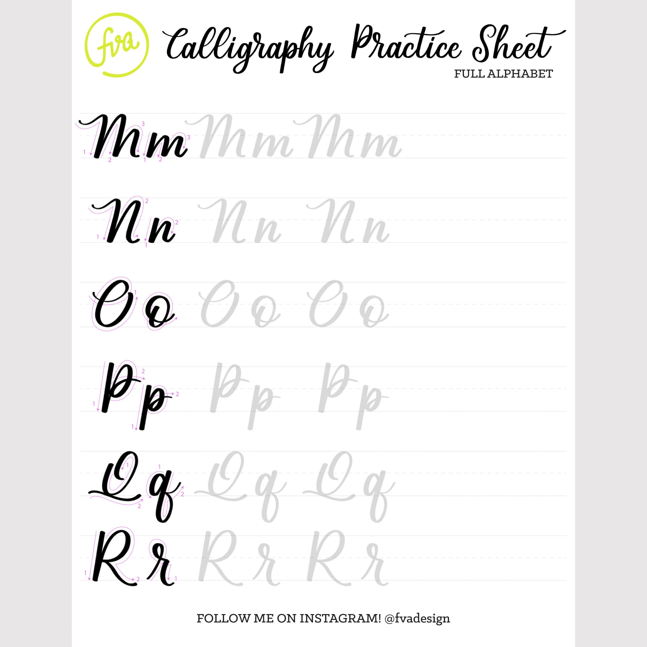 Calligraphy Practice Sheets | Full Alphabet | Lettering | Digital ...