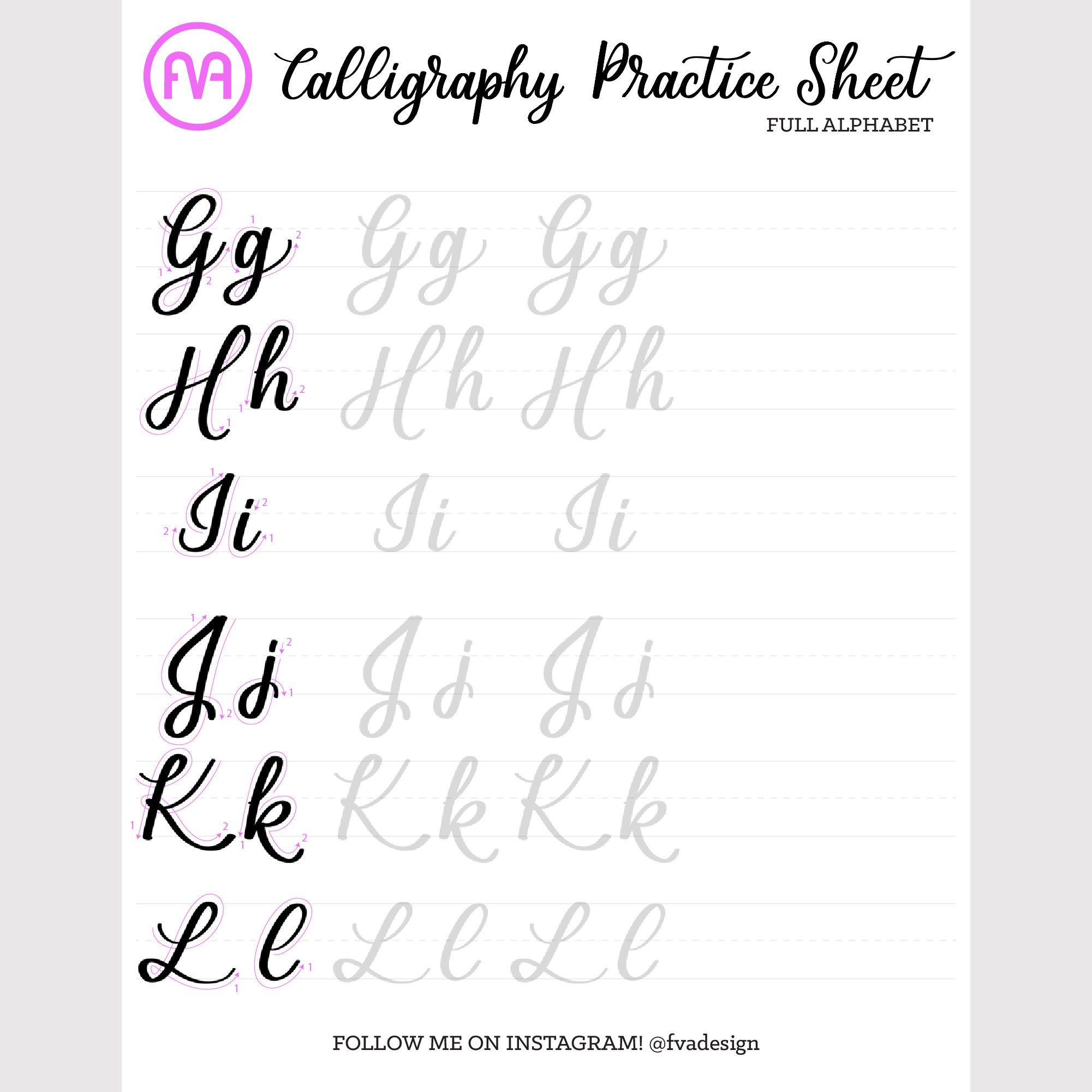 Calligraphy Practice Sheets Full Alphabet Lettering | Etsy