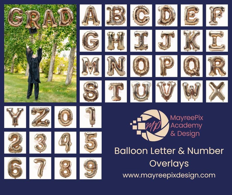 Gold Balloon Letters & Numbers PNG Overlays: Photo Design Set - Etsy