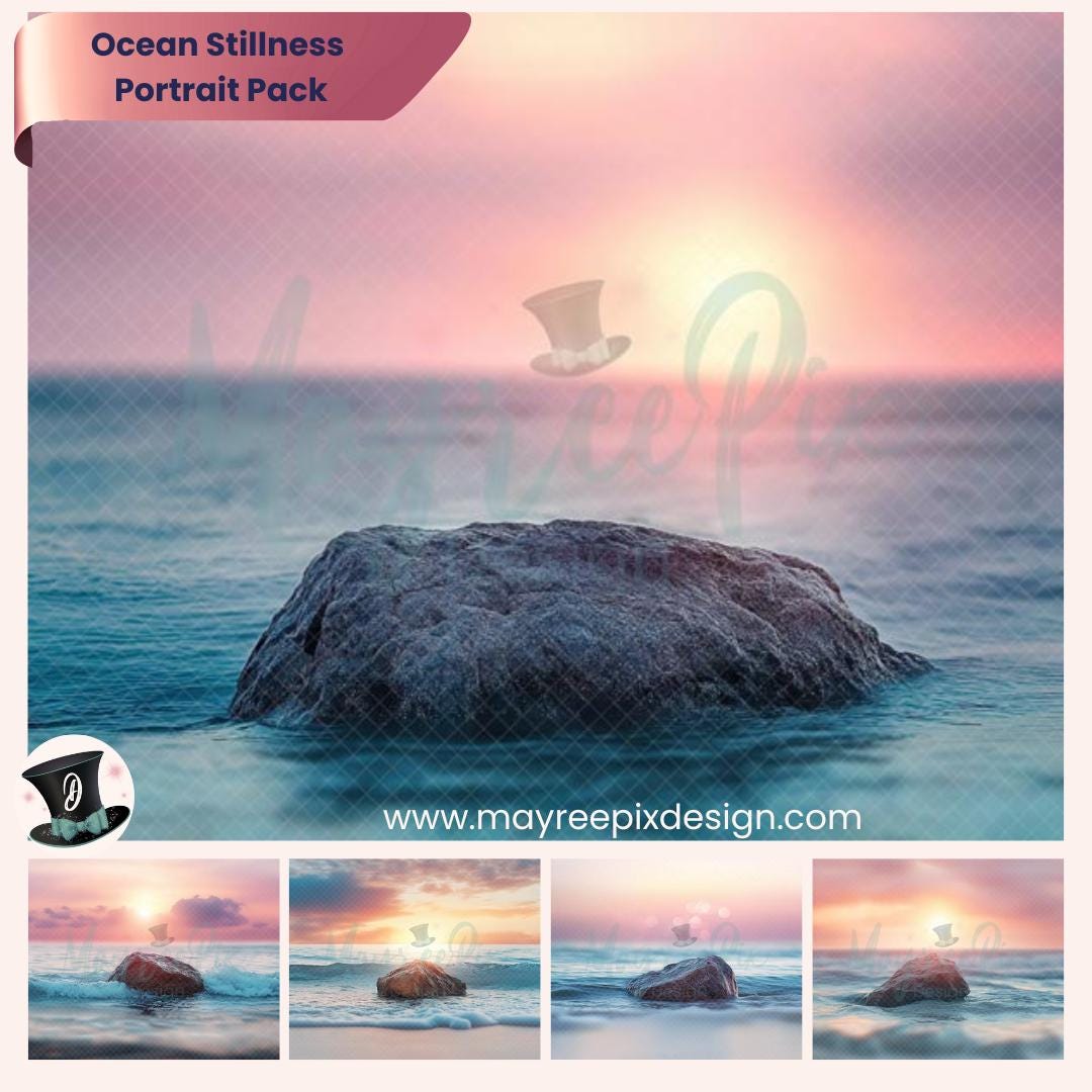 Ocean Stillness Photoshop Backgrounds - Serene Sea Rock Portrait ...