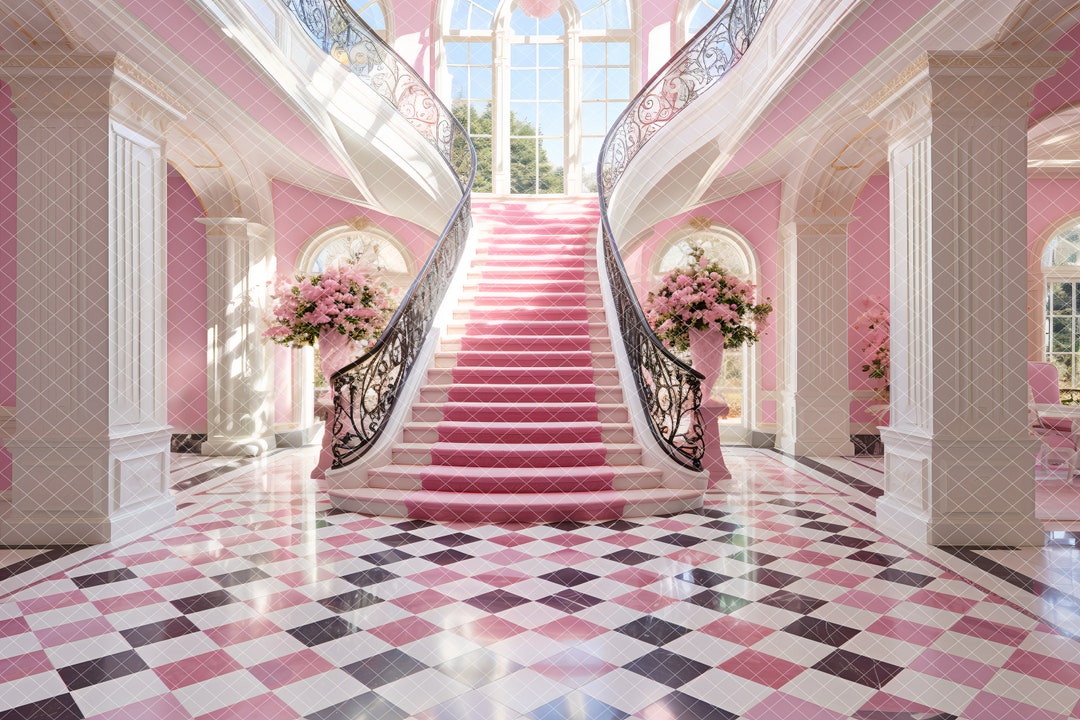 Pink Mansion Foyer, Dream House, Digital Background, Photoshop ...