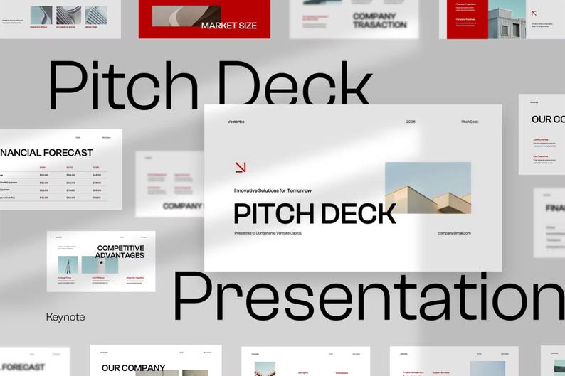 Minimal Red Pitch Deck Keynote - Etsy