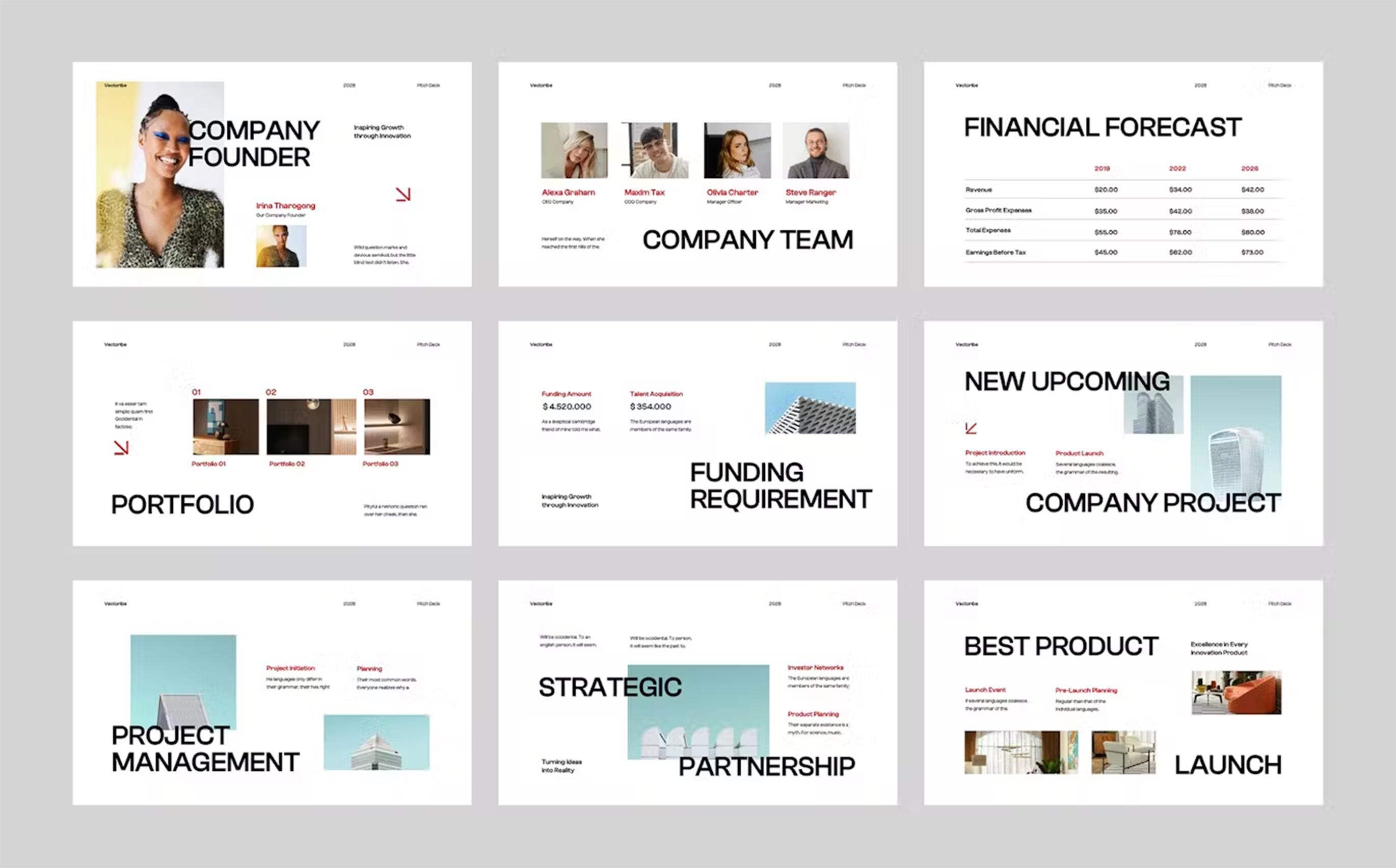Minimal Red Pitch Deck Keynote - Etsy