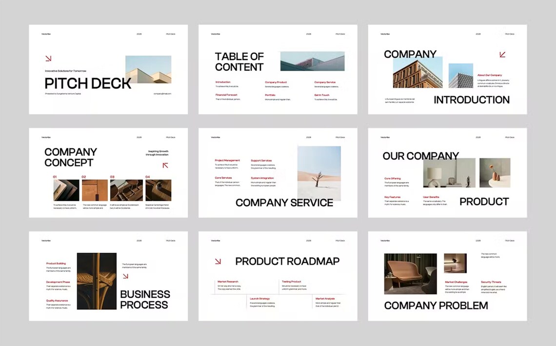 Minimal Red Pitch Deck Keynote - Etsy