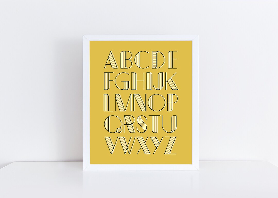 Alphabet Yellow Print, Typography Printable Art Letters, Alpha Art ...