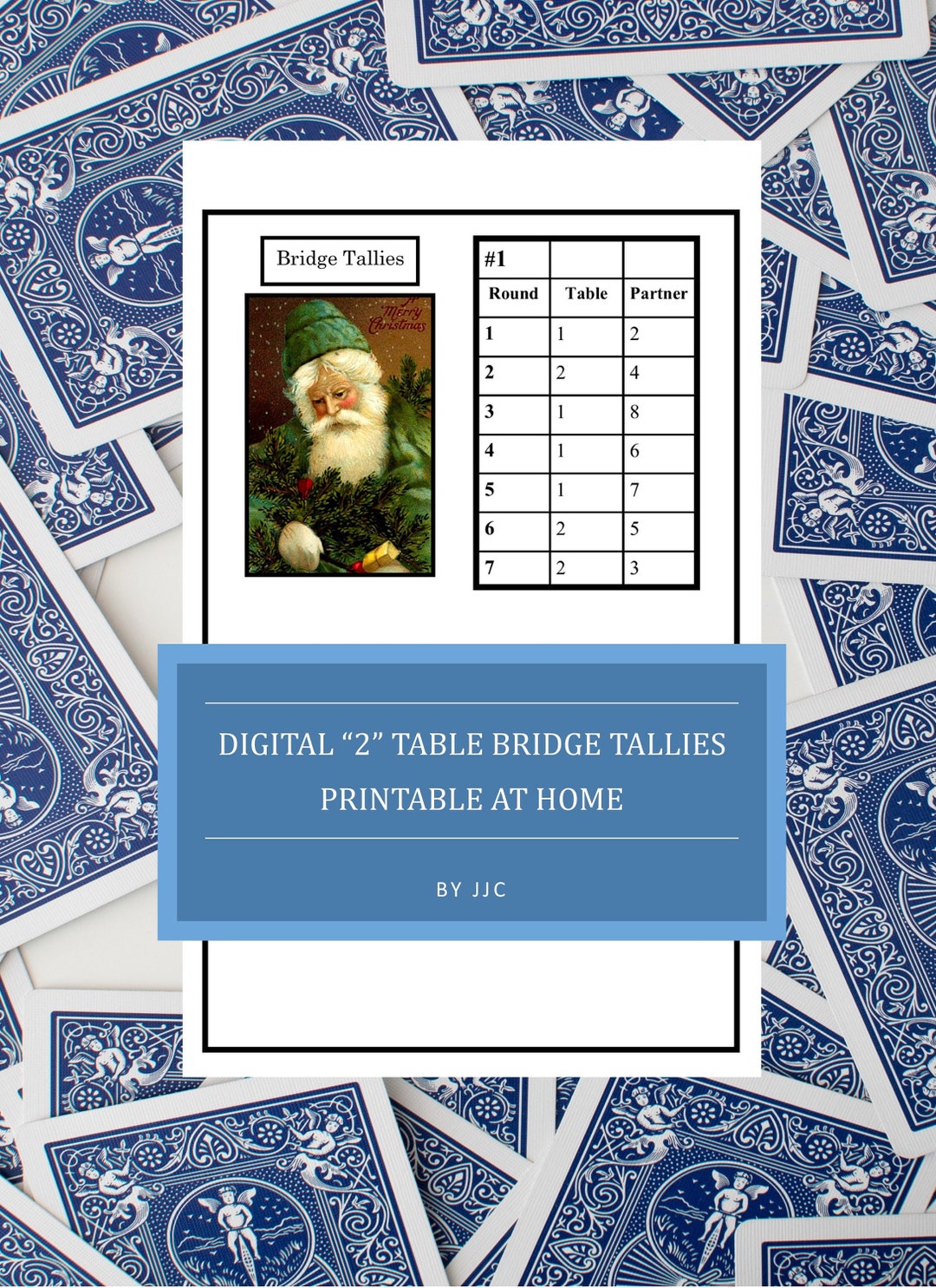 Printable 2 Table Santa Bridge Tallies, Digital Bridge Tallies, Great ...