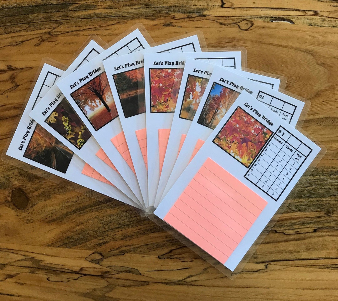 Fall Color, 2 Table Bridge Tallies, Reusable, 8 Player, Great Gift or ...