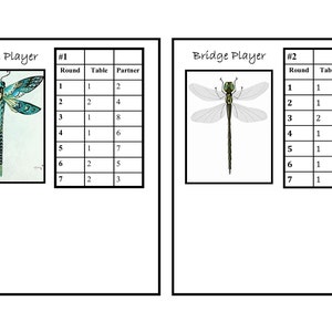Printable 2 Table Dragonfly Bridge Tallies, Digital Bridge Tallies ...