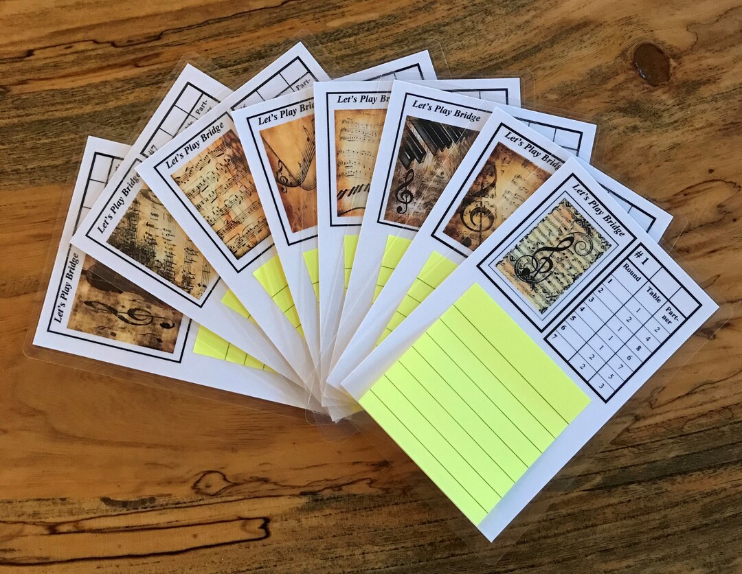 Music of Old, 2 Table Bridge Tallies, Reusable, 8 Player, Great Gift or ...