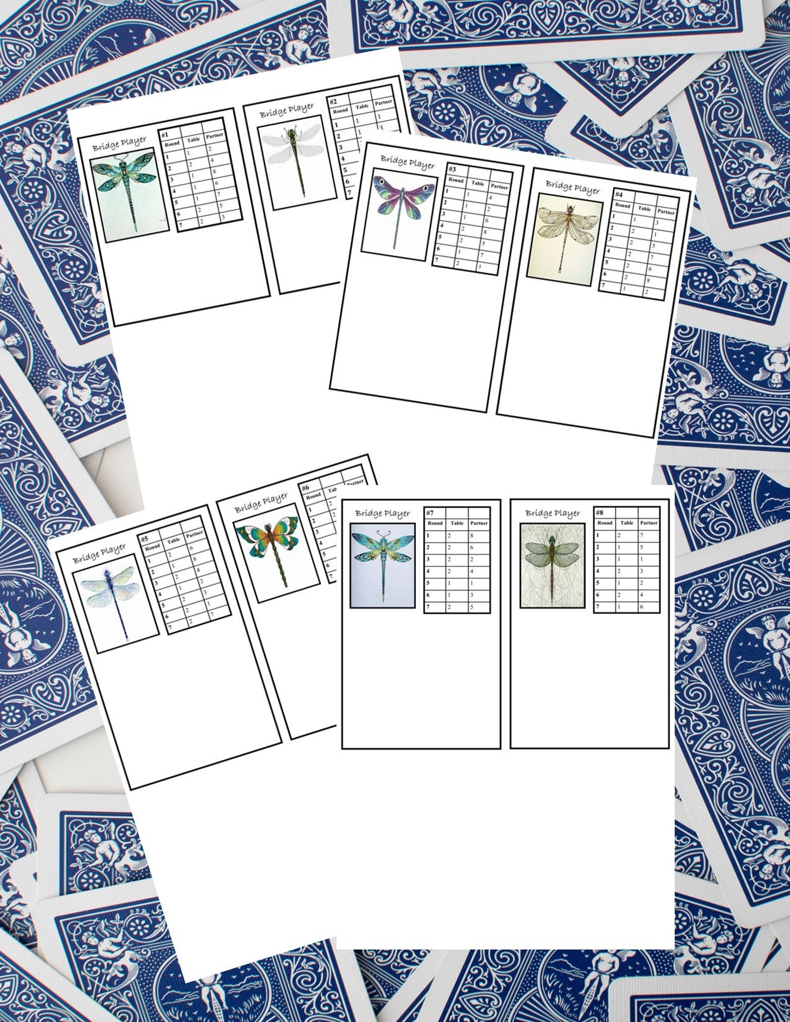 Printable 2 Table Dragonfly Bridge Tallies, Digital Bridge Tallies ...
