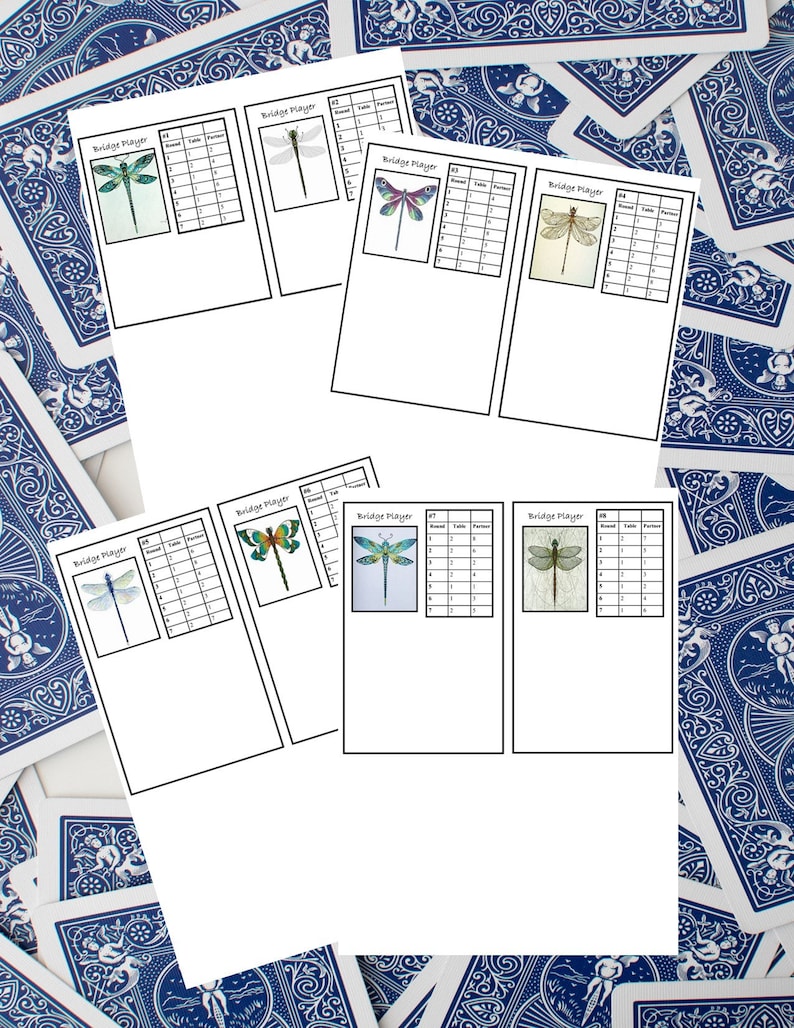 Printable 2 Table Dragonfly Bridge Tallies, Digital Bridge Tallies ...