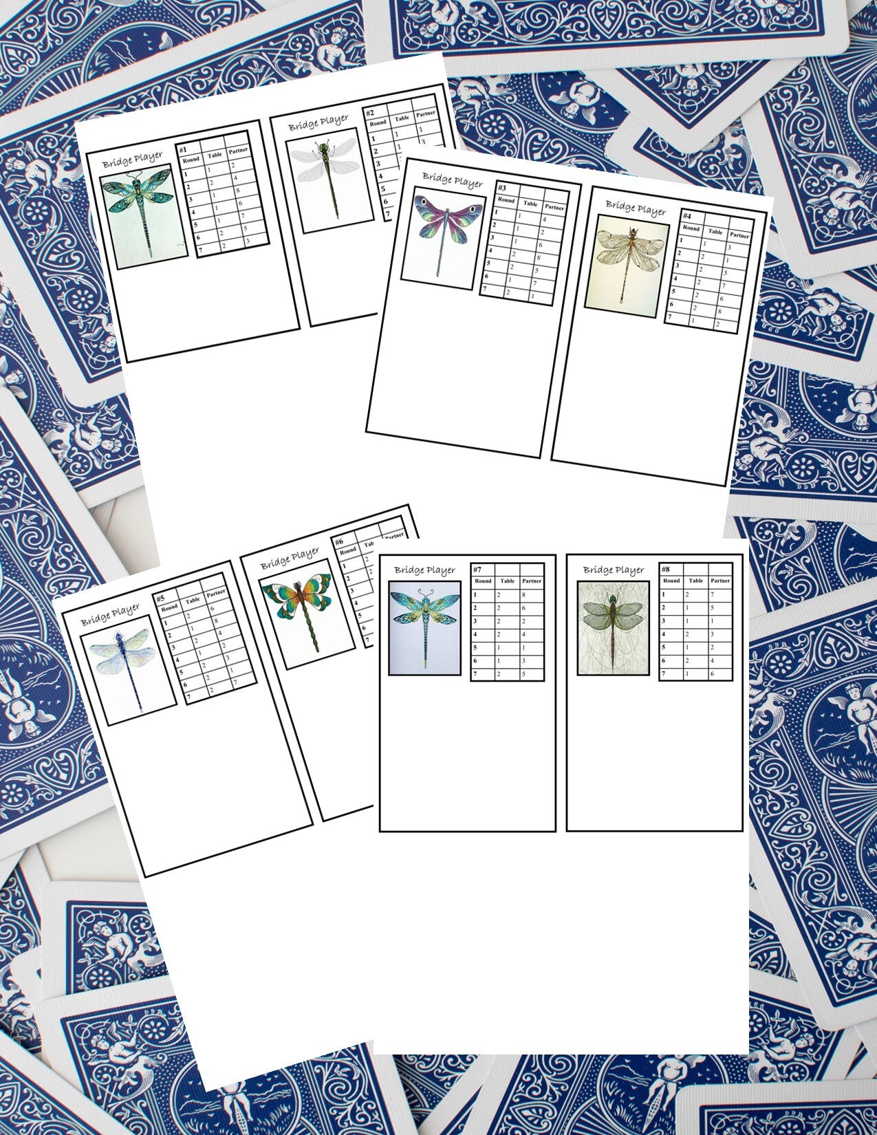 Printable 2 Table Dragonfly Bridge Tallies, Digital Bridge Tallies ...