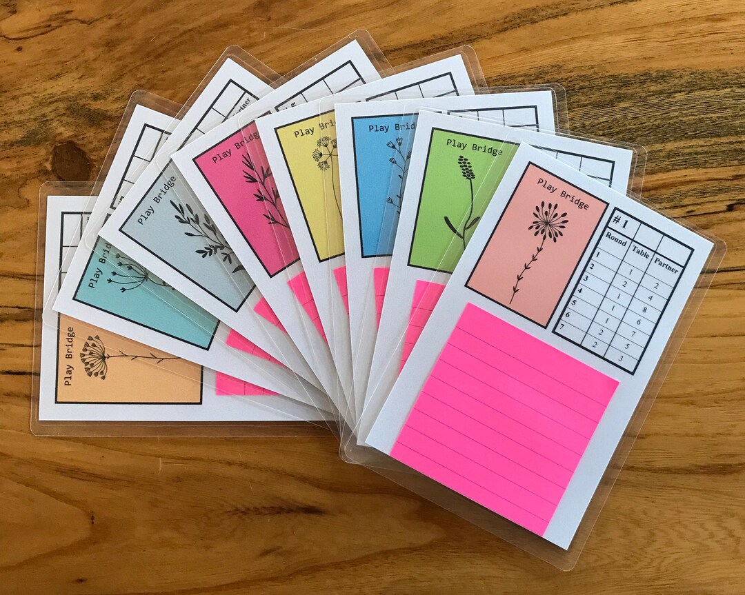 Wildflowers, 2 Table Bridge Tallies, Reusable, 8 Players, Great Gift or ...