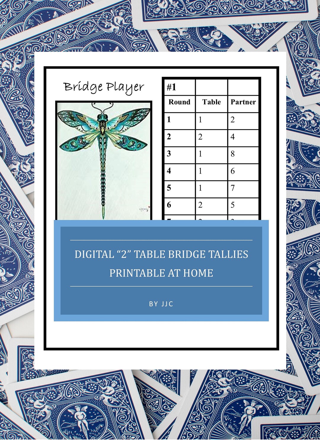 Printable 2 Table Dragonfly Bridge Tallies, Digital Bridge Tallies ...