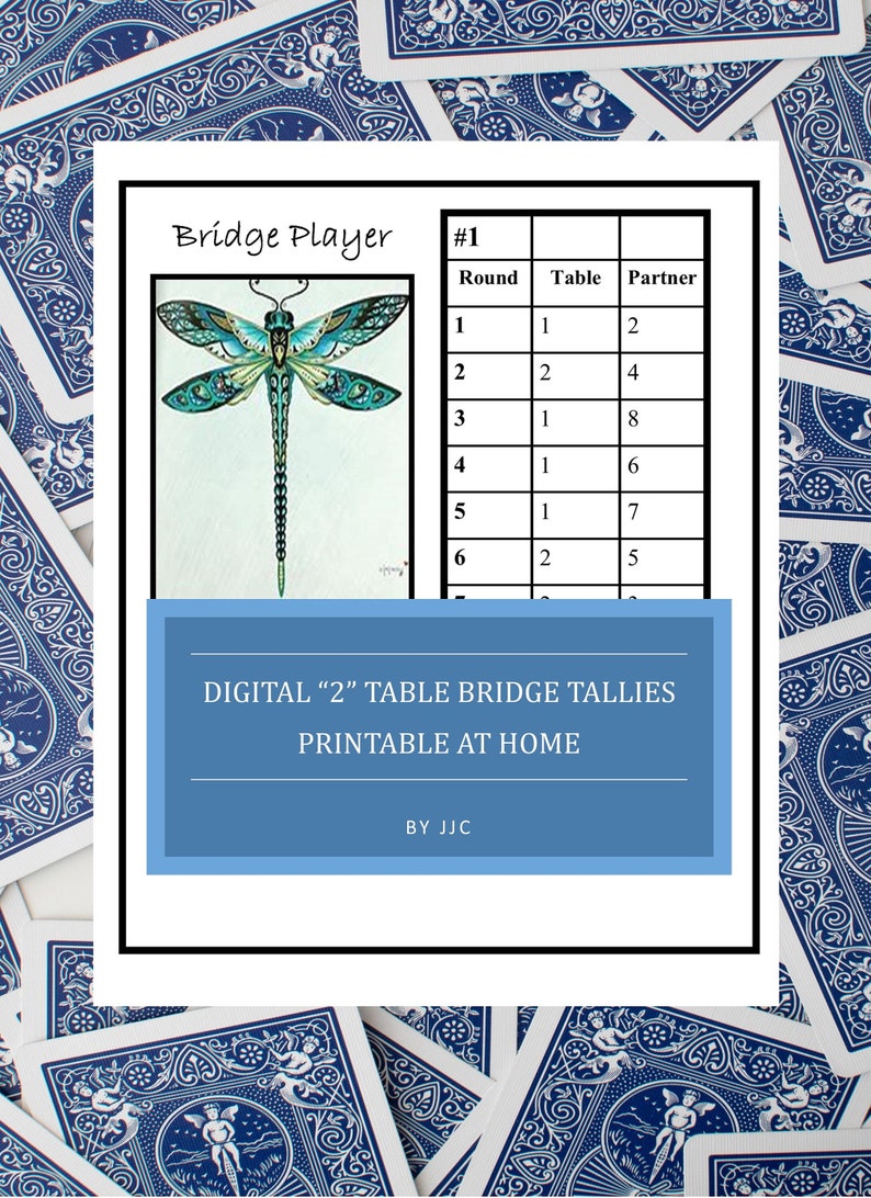 Printable 2 Table Dragonfly Bridge Tallies, Digital Bridge Tallies ...