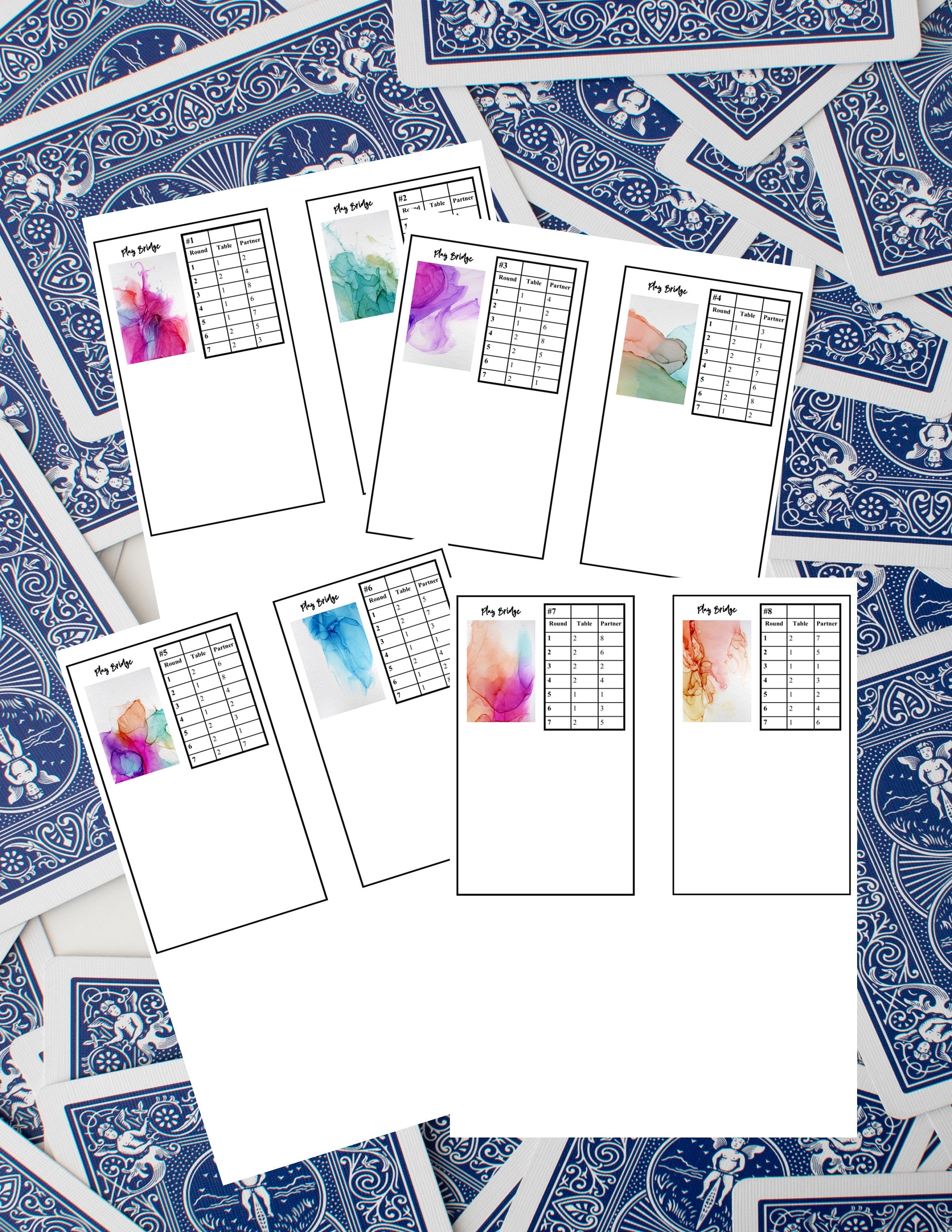 Printable 2 Table "ink" Bridge Tallies, Print at Home, Digital Bridge ...